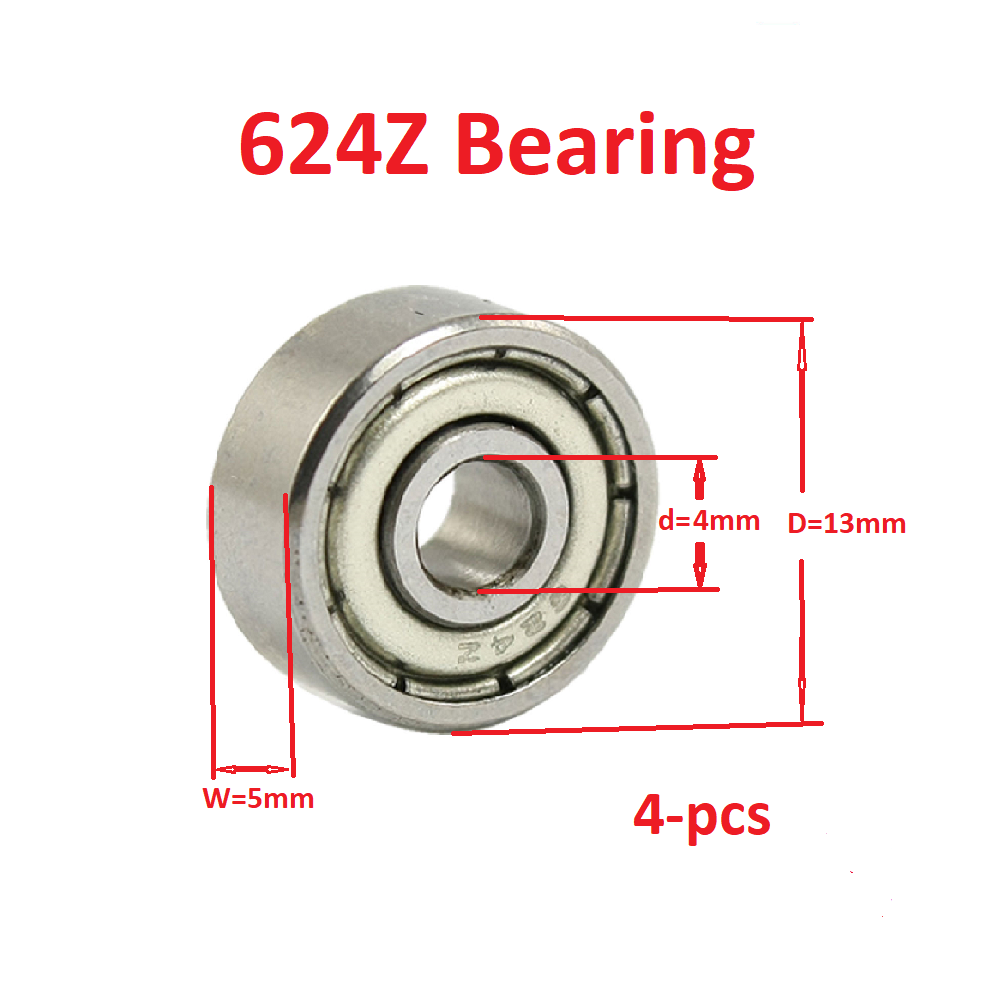 Pack of 4-624Z Bearing 4x13x5mm Double Shielded 624Z Deep Groove Ball ...